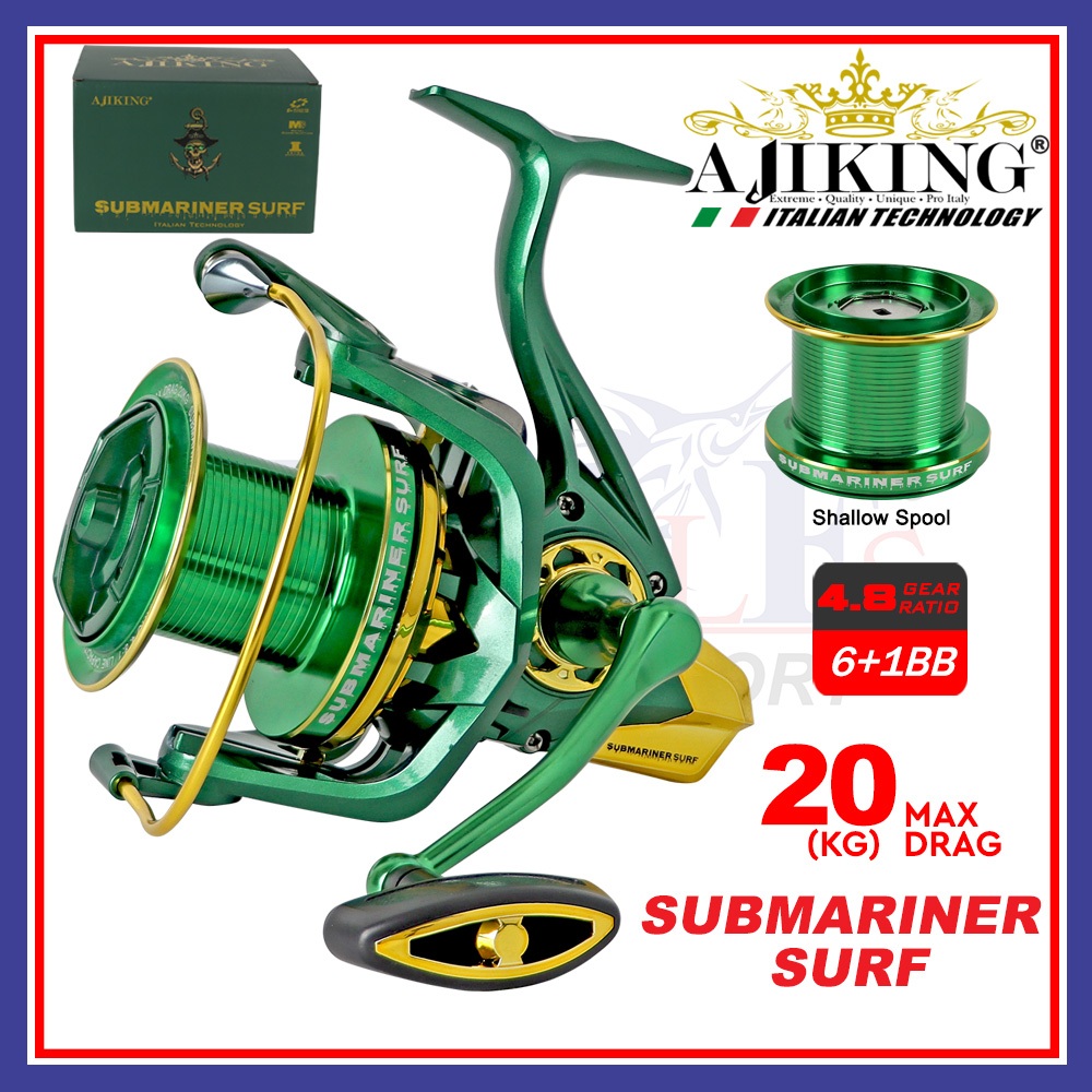 Max Drag 20kg Submariner Surf 8000 Spinning Fishing Reel With Spare ...
