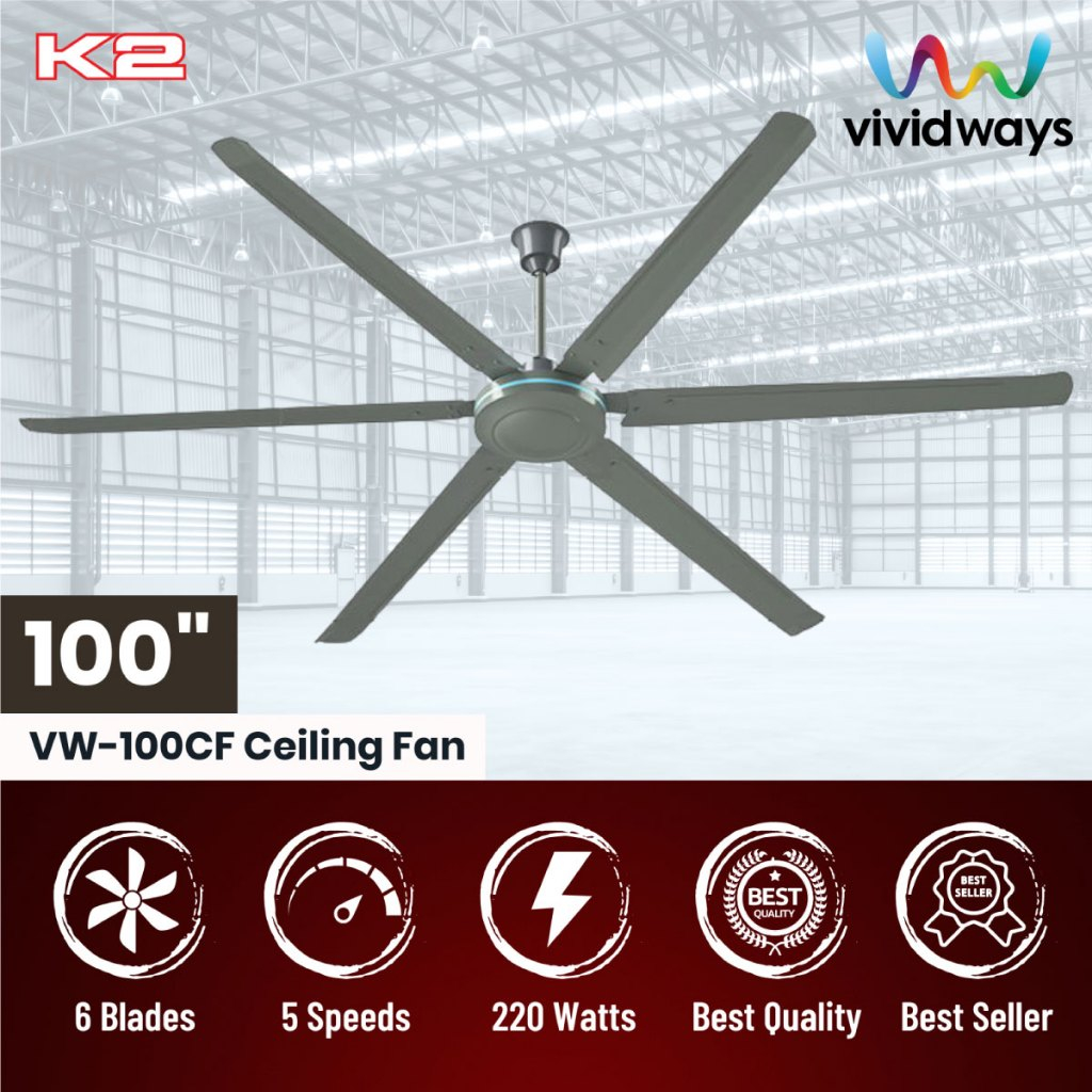 K2 VIVIDWAYS VW-80CF 80" INCH/VW-100CF 100" INCH CEILING FAN 6 BLADES 5 ...
