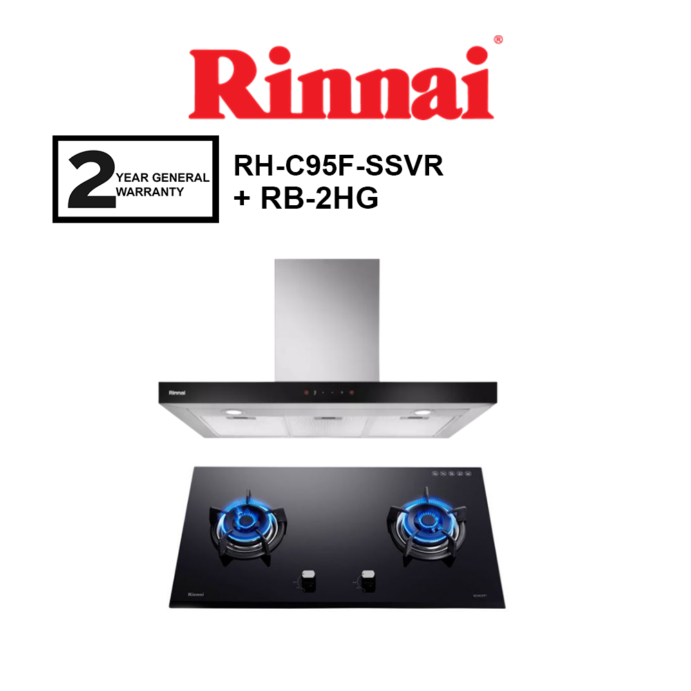 Rinnai RB-2HG 75cm Built-in Gas Hob + Rinnai 90cm Cooker Range Hood RH ...