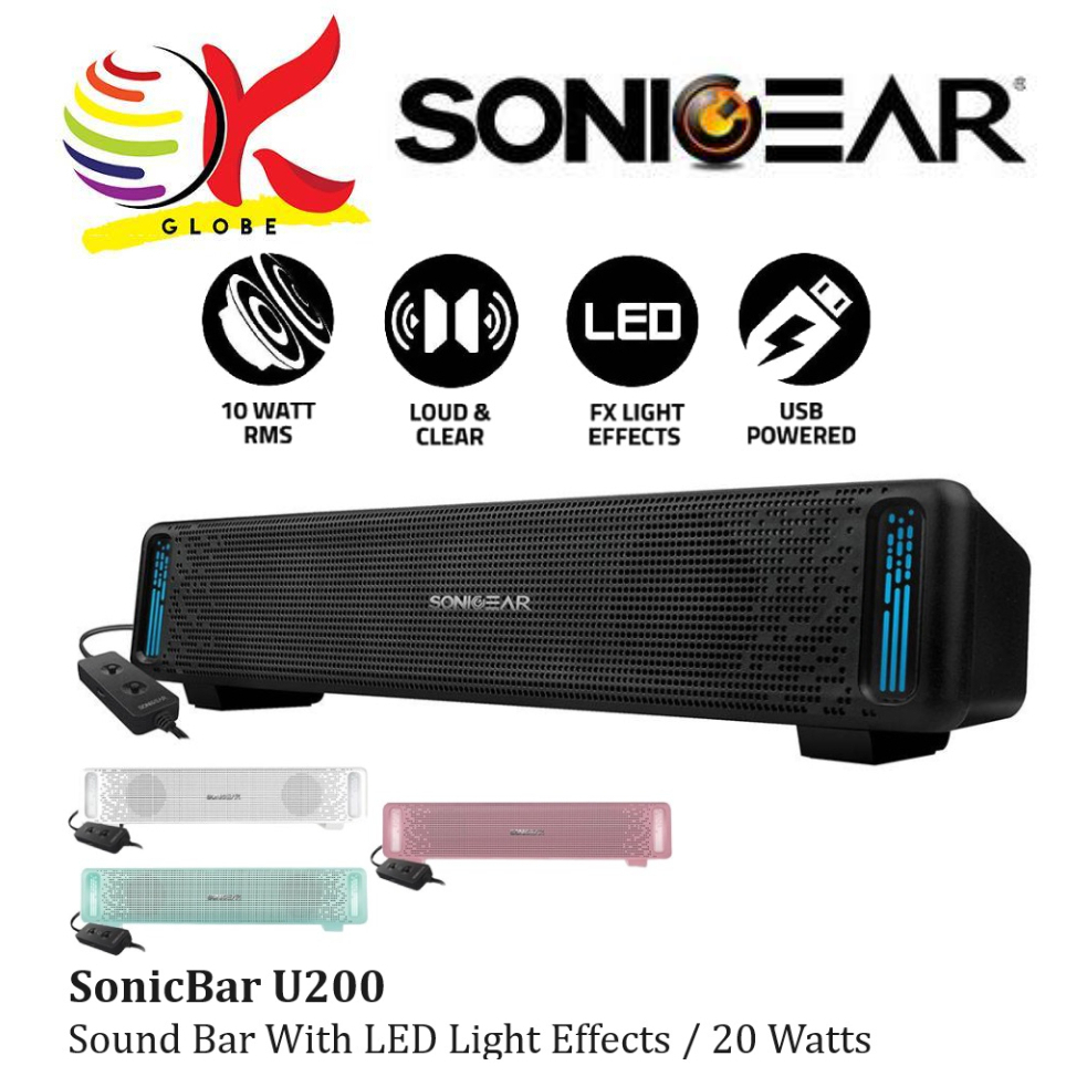 SONICGEAR SONICBAR U200 SOUND BAR SPEAKER WITH LED LIGHT / 3.5MM AUDIO ...