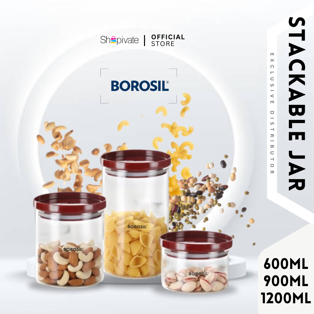 Borosil Glassware STACK & STORE JAR 600ml / 900ml / 1200ml | Shopee ...