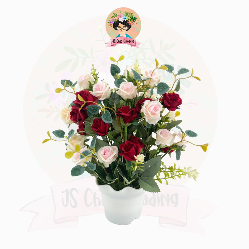 🌹Bunga Rose Comel Siap Gubah Dengan Pasu🌹Bunga Rose Hiasan/36 Head ...