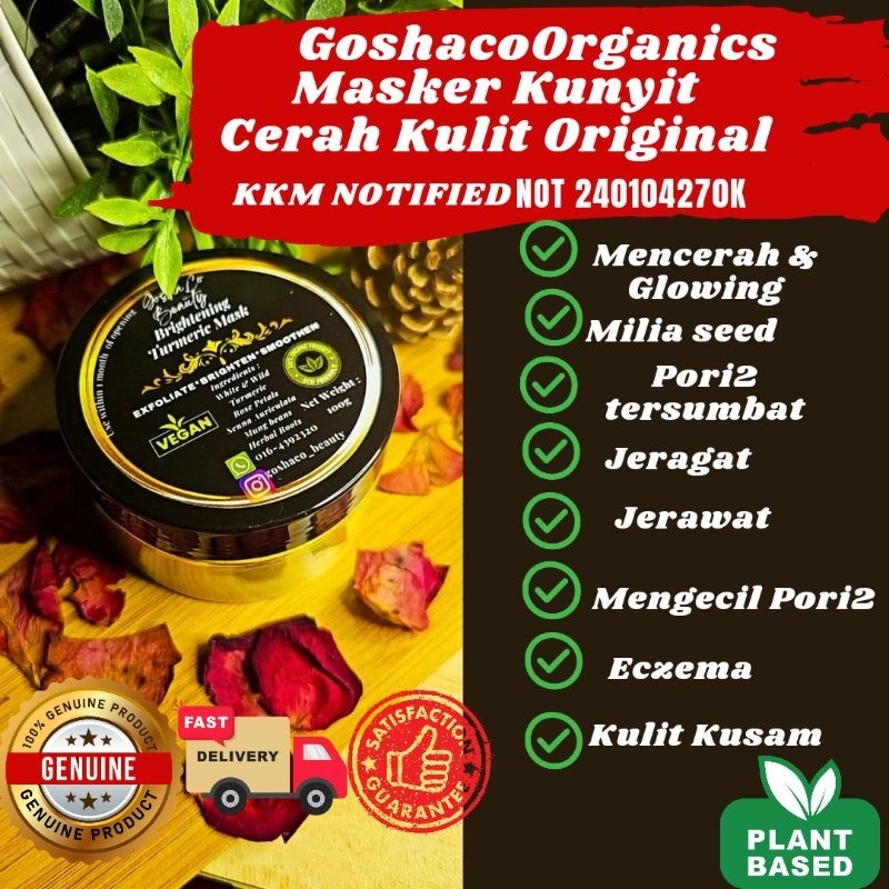 Goshaco Masker Kunyit Liar Anti Acne Cerah Muka/Badan/Organic/100g/20g ...