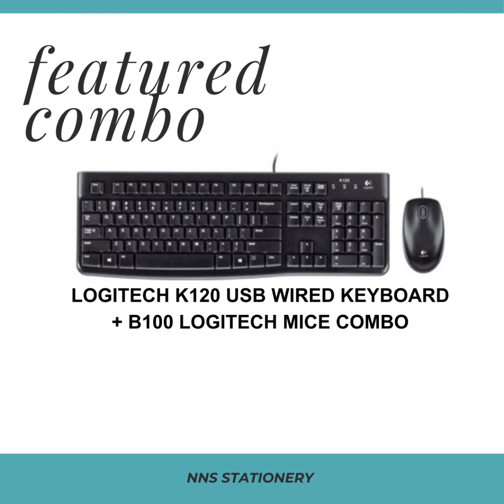 Logitech K120+B100 Classic Wired USB Keyboard and USB Mouse Combo ...