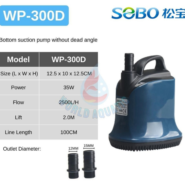 SOBO AQUARIUM SUBMERSIBLE WATER PUMP WP-100D WP-200D WP-300D WP-500D WP ...