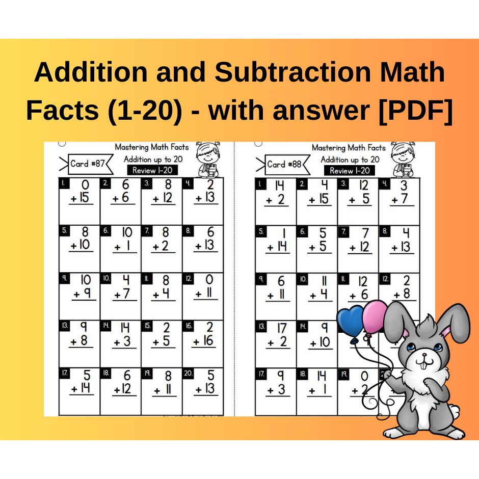 A515 – [PDF] Addition and Subtraction Math Facts (with answer) 220 ...