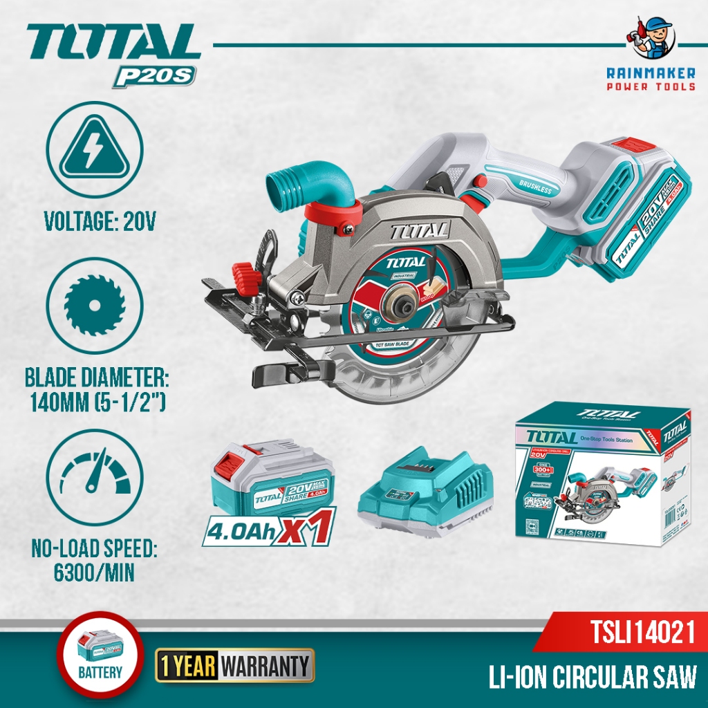 TOTAL Li-ion Circular Saw (140mm/20V) Brushless Motor + Blade + 4.0Ah ...