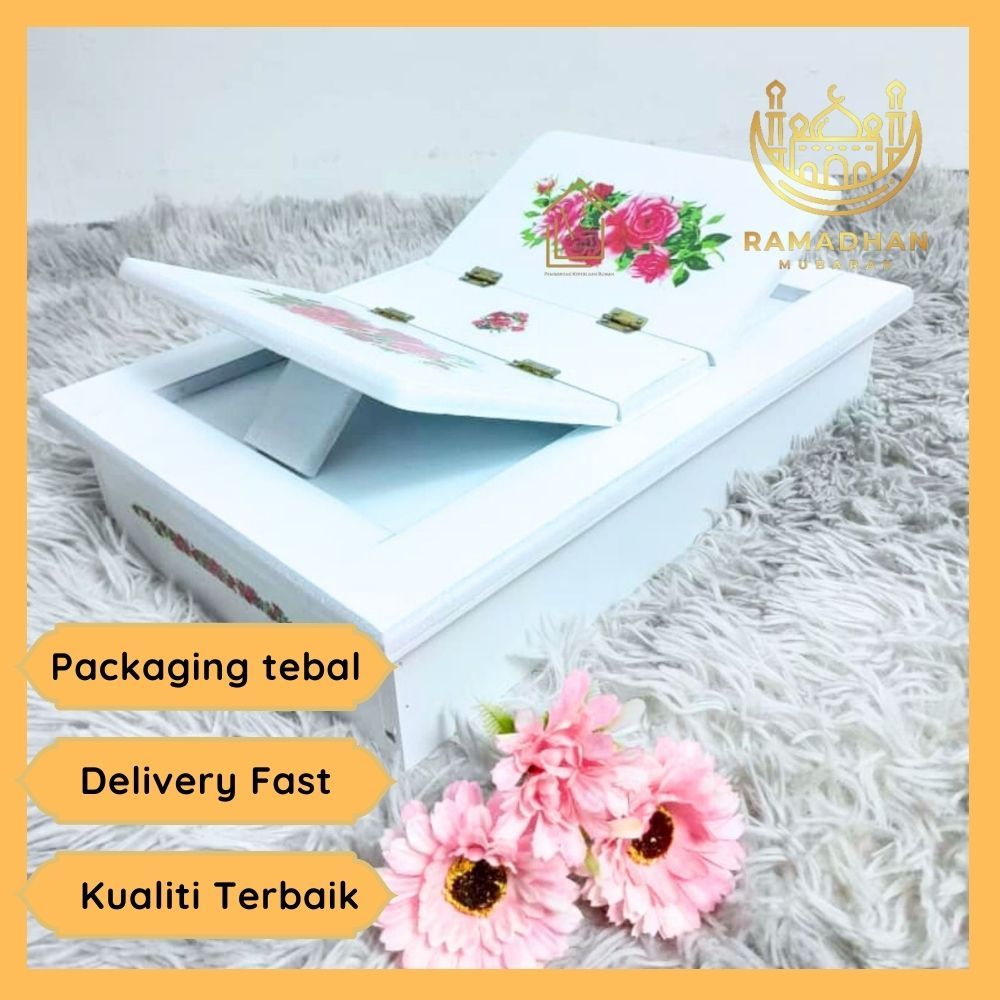 Rehal Box Kayu wooden Vintage Design bunga 2in1 Simpan AL-QURAN Solid ...