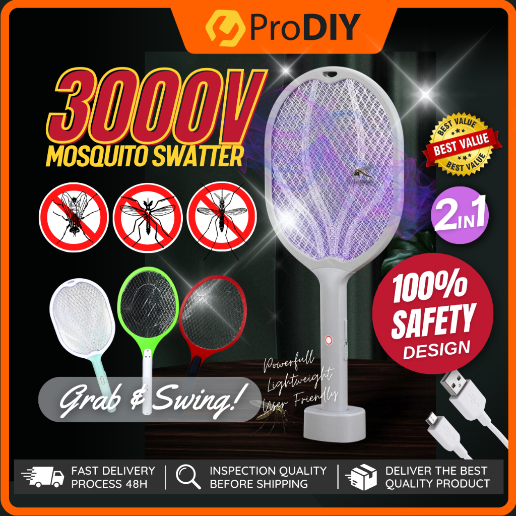 Electric Mosquito Swatter Rechargeable Handheld Racket Insect Fly ...