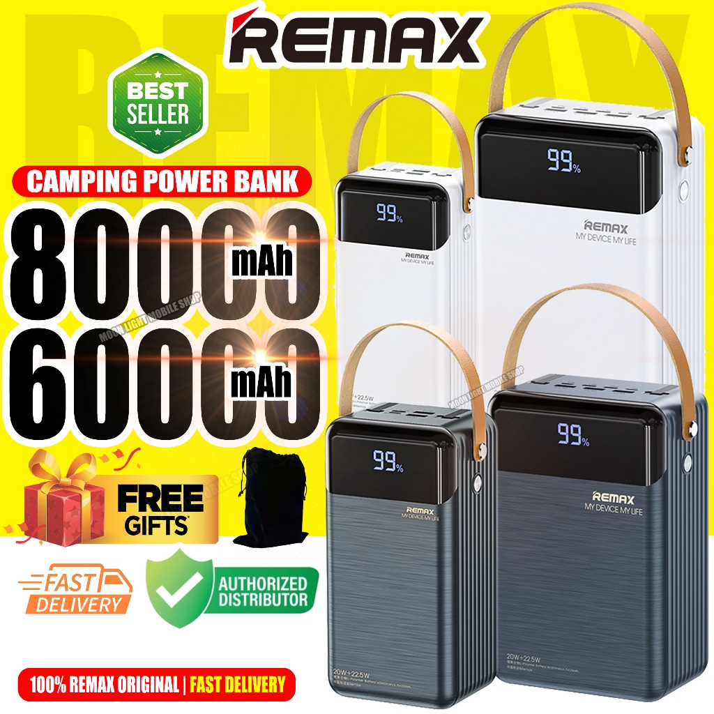 REMAX New Power Bank 80000mAh 60000mAh 80k 60k Camping Outdoor Fast ...