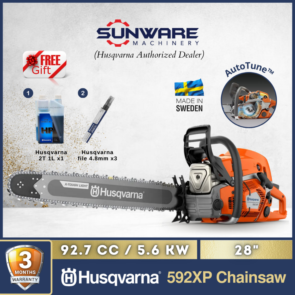 HUSQVARNA 592XP AutoTune Chainsaw 28" Guide Bar & Chain (X-Torq® Made ...