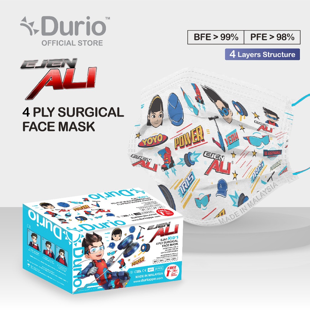 Durio x Ejen Ali Eja Kid's 4 Ply Surgical Face Mask EXP July2027- Blue ...