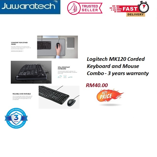Logitech Mk120 Corded Keyboard And Mouse Combo Shopee Malaysia