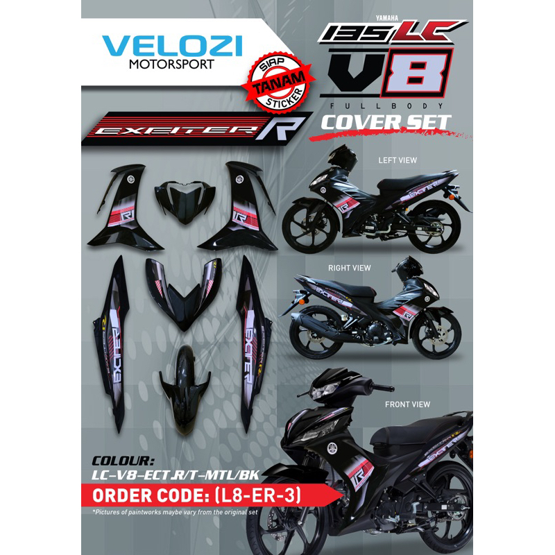 COVERSET LC135 V8 ORIGINAL VELOZI EXCITER R BLACK RED STRIPE TANAM ...