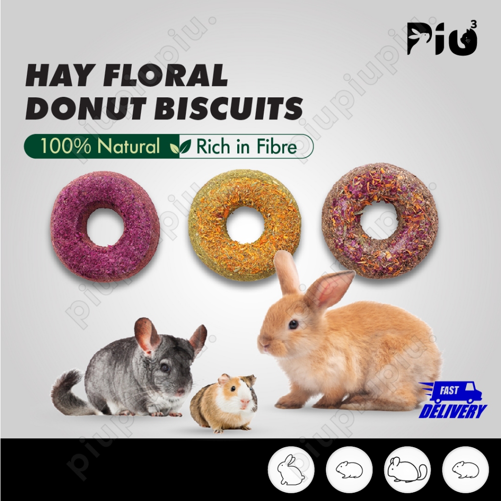 [24HR SHIP] 100% NATURAL FLORAL HAY DONUT 1PC Molar Grass Cake Rabbit ...