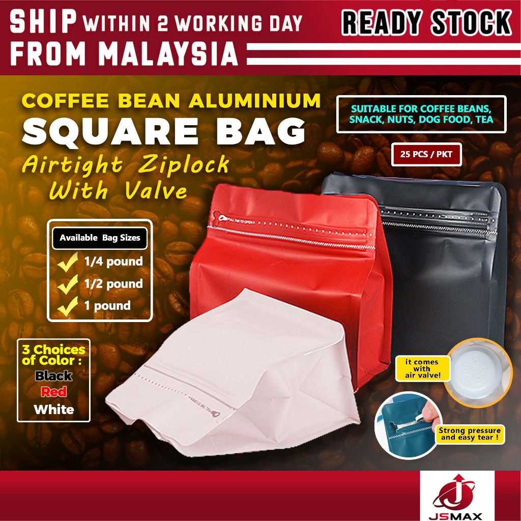 (25pcs) 100g/250g/500g Coffee Bean Bag With One Valve Food Grade ...