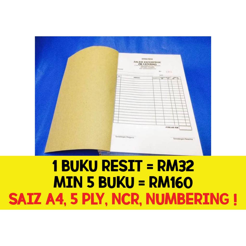 🔥5 BUKU RESIT LOGO DAN NAMA SYARIKAT SENDIRI SERENDAH RM32 SAIZ A4 5PLY ...