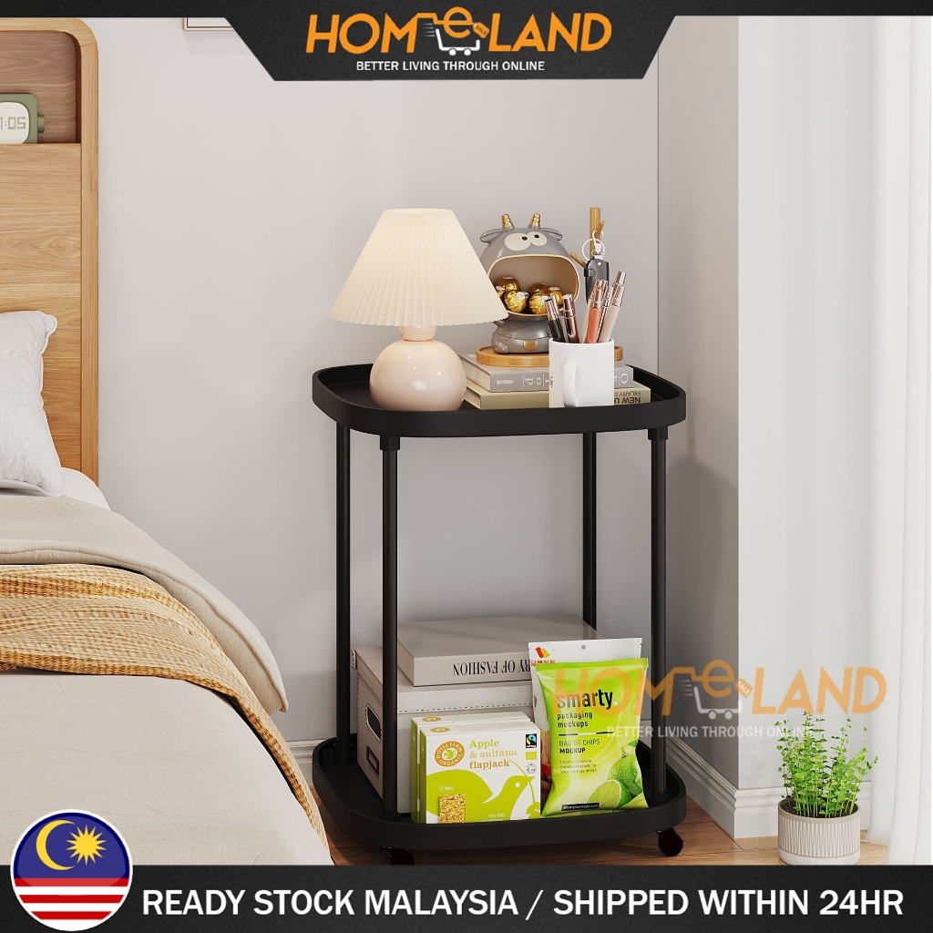 HOMELAND Coffee Table Small Bed Table with Wheels Meja Sisi Katil Rak ...