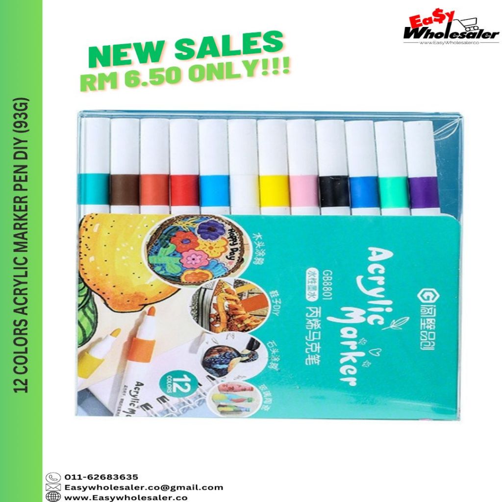 12 COLORS ACRYLIC MARKER PENS DIY HAND CRAFT PAIN ART DESIGN SCHOOL ...