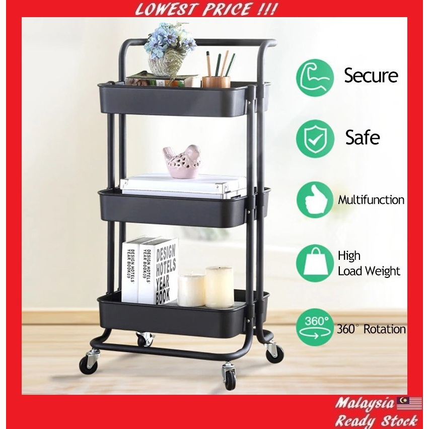 3 Tier Multifunction Storage Trolley Beauty Saloon Office Shelves Home ...