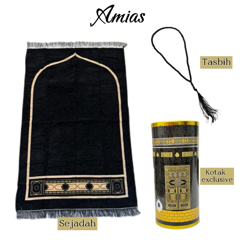 SEJADAH HITAM TURKISH CHENILE : GOLD-BLACK SIZE 110cm X 70cm Giftset ...