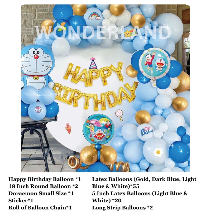 Doraemon Theme Birthday Balloon Party Set Latex Balloon with Doraemon ...