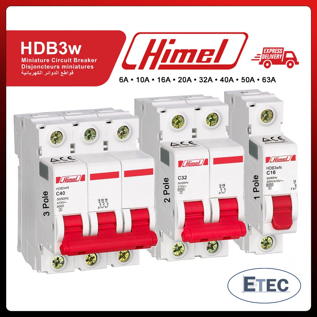 Himel 3 Series Miniature Circuit Breaker 6kA [ SIRIM APPROVED ] - [ HDB3wH ] MCB 1 Pole 2 Pole 3 ...