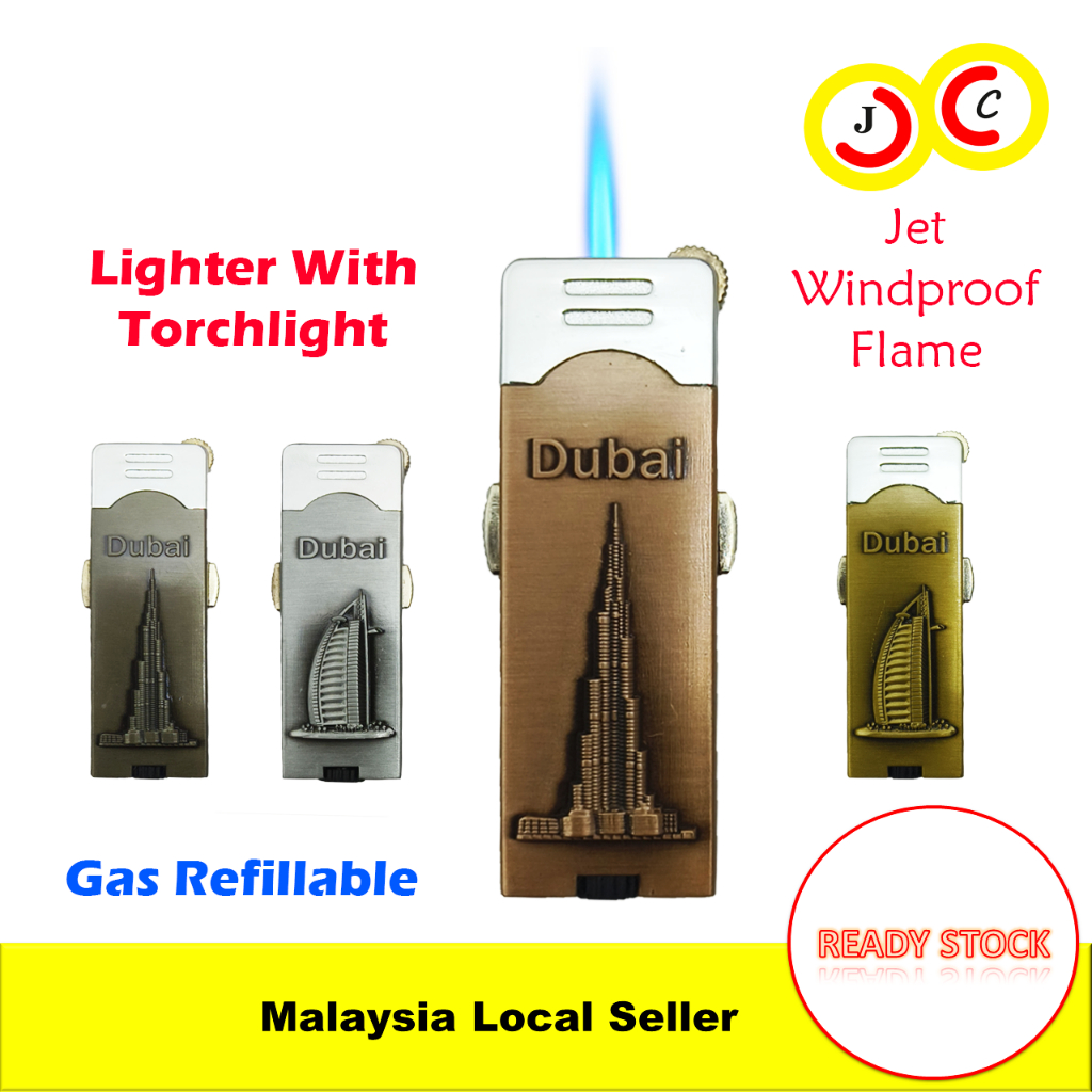 Premium Metal Body Gas Lighter With LED Torchlight Windproof Jet Flame ...