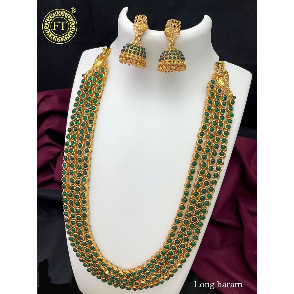 Ready stock Indian antique matt finish green color Haram set | Shopee ...