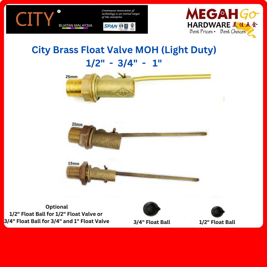 City Float Valve MOH (Light Duty) Pelampung Tangki 1/2'' - 3/4'' - 1 ...