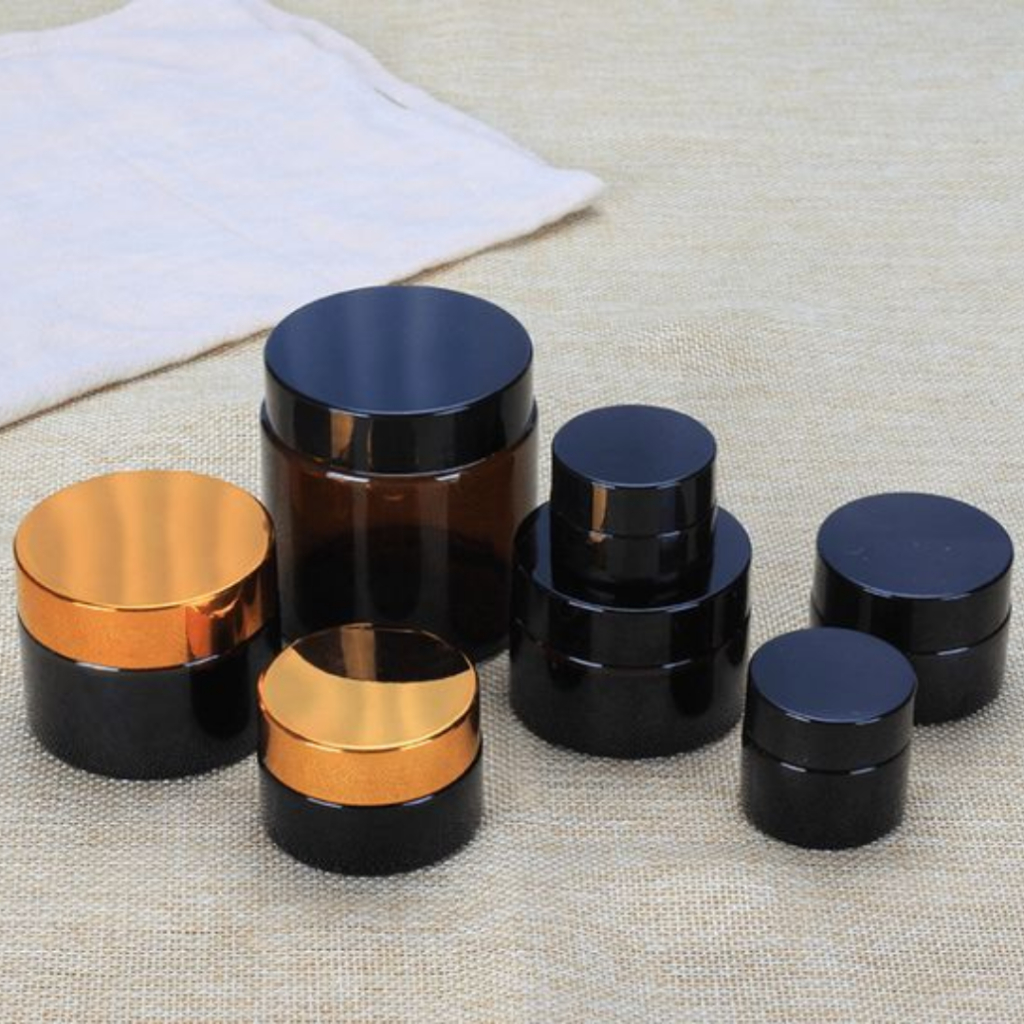 READY STOCK 10g 20g 30g 50g 100g Brown Empty Amber Glass Jar Case Glass Jar with GOLD BLACK ...