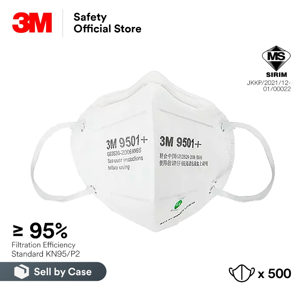 [Sell by Case] 3M™ 9501+ P2/KN95 Earloop Disposable Respirator/Filtration Efficiency > 95% ...
