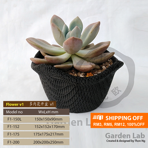 (Small-Shorter)F1-150L Flower v1, 多肉花开盆 v1 ,(3DPrinted)Garden lab Pot ...
