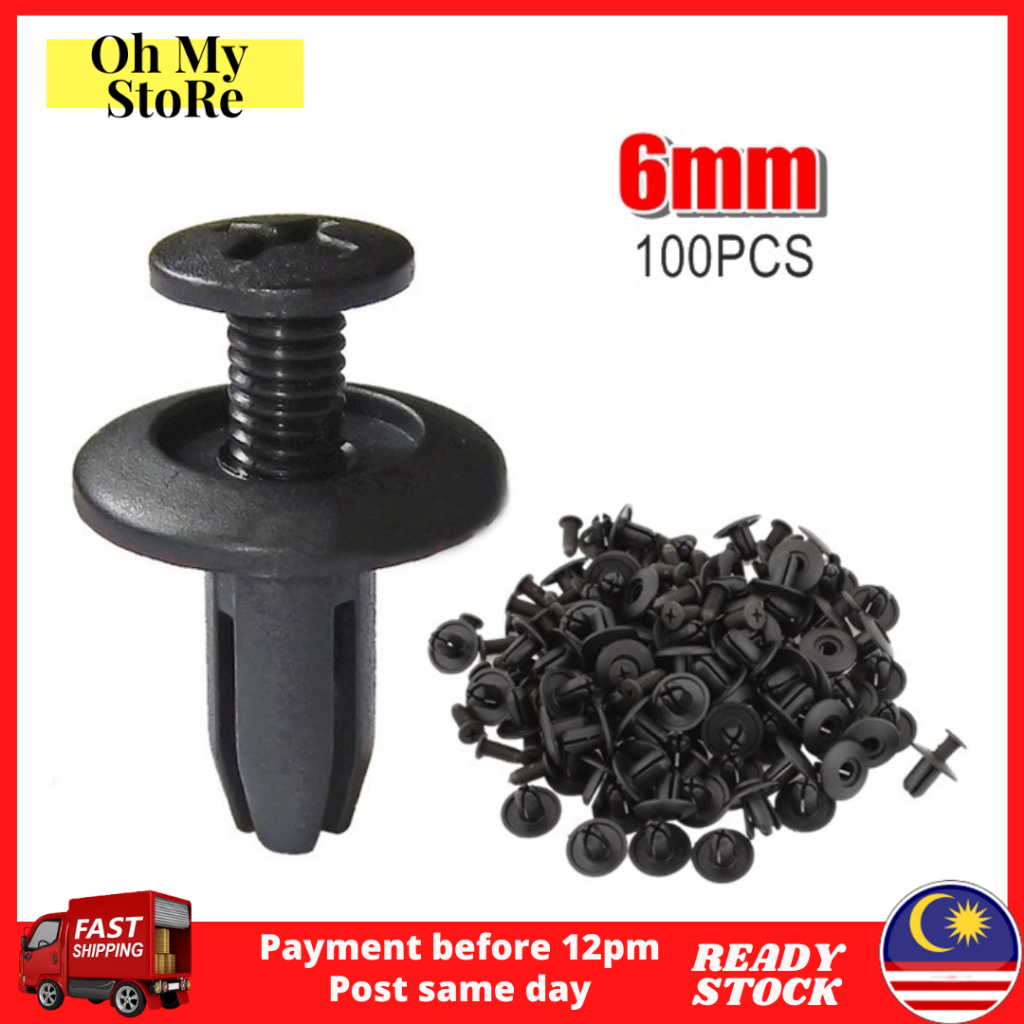 100Pcs Car Auto Plastic Rivets 6mm Hole Fastener Fender Bumper Push Pin ...