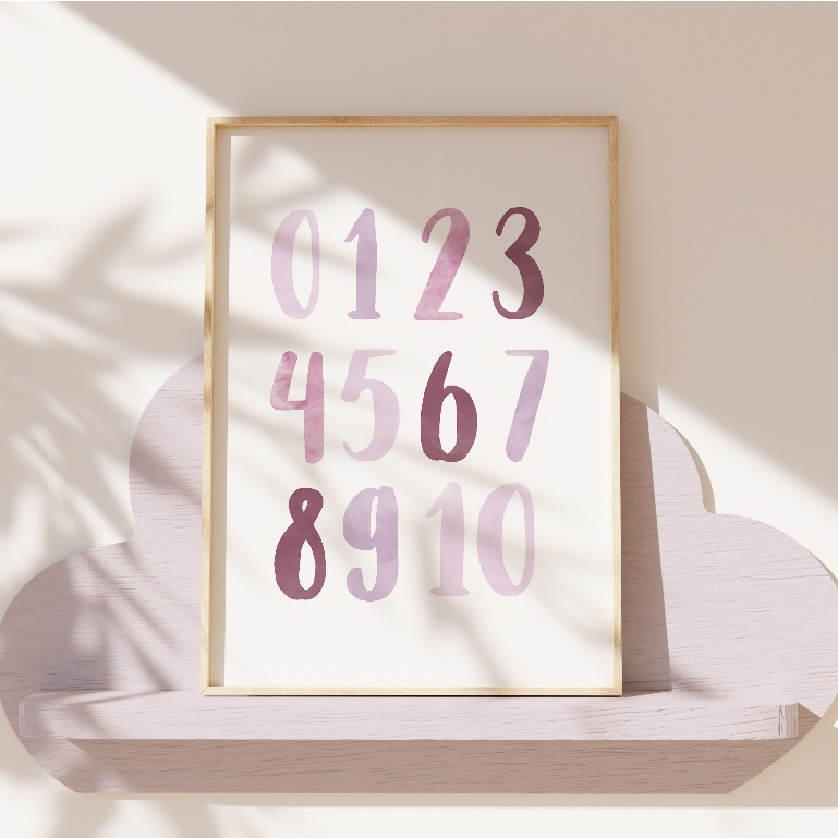 Learning Numbers 0-10 Poster with frame in Purple theme (Nursery Series ...