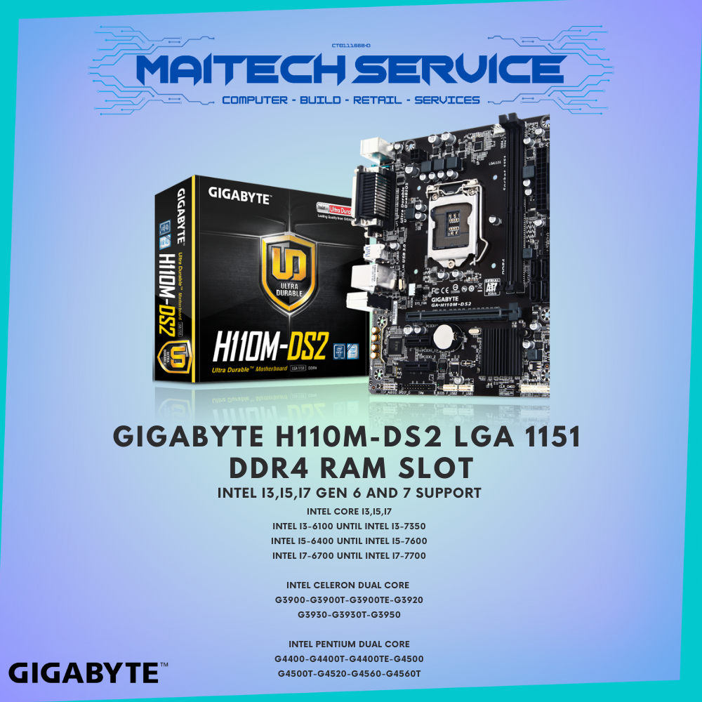 LGA 1151 GIGABYTE MOTHERBOARD H110M-DS2 | INTEL I3,I5,I7 ONLY SUPPORT ...