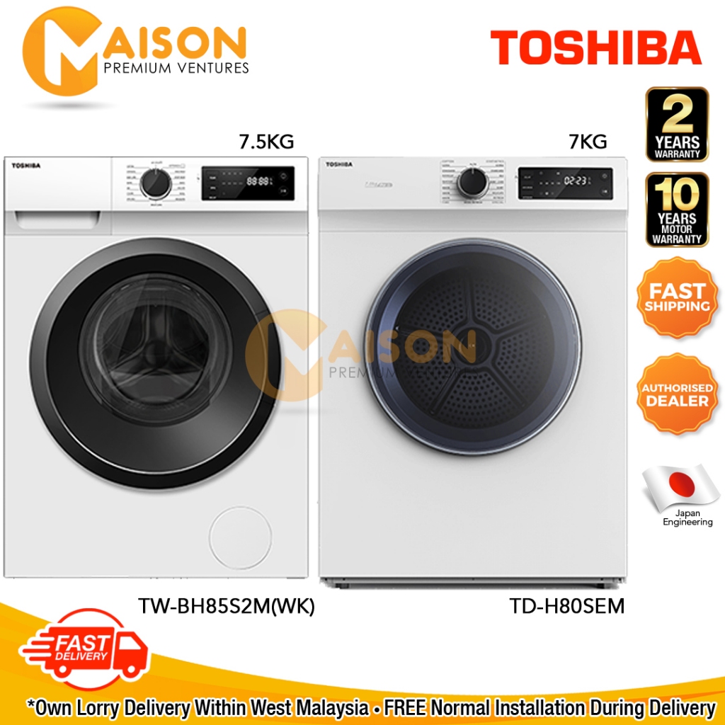 [Combo] Toshiba Front Load Washer 7.5KG TW-BH85S2M + Toshiba Venting Dryer 7KG TD-H80SEM ...