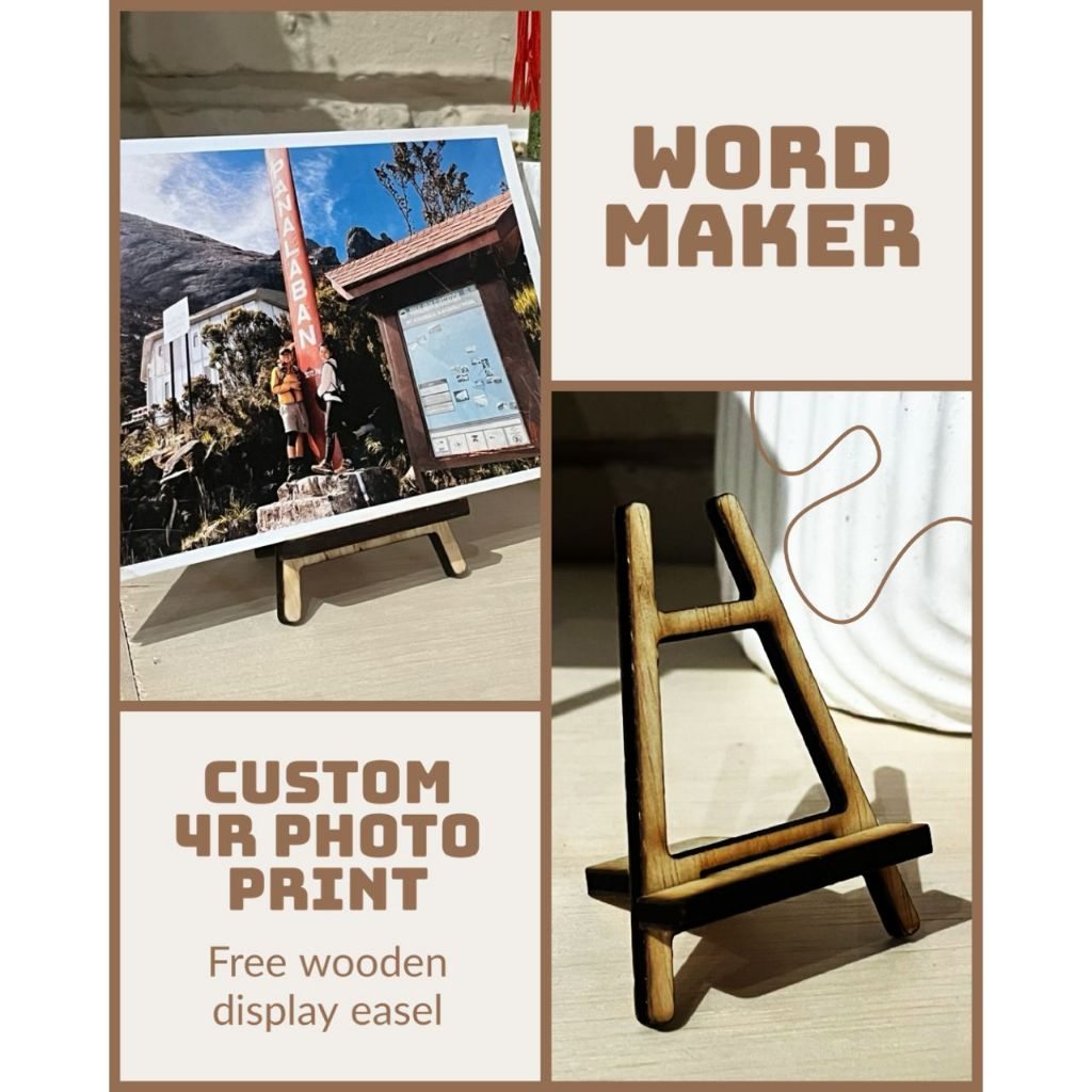 4R photo print with wooden backing and free display easel/ cuci gambar ...