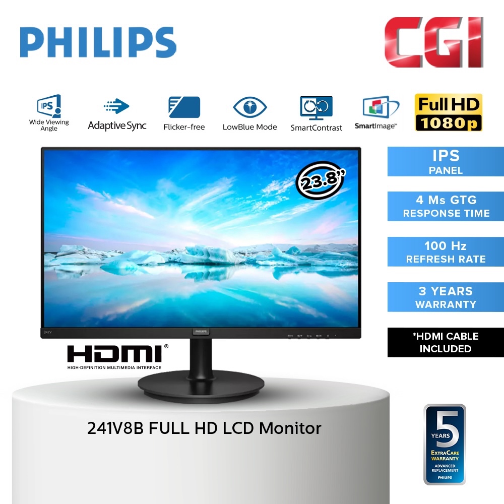 Philips 23.8" 241V8B IPS Full HD 100Hz 4ms Adaptive Sync LED Monitor ...