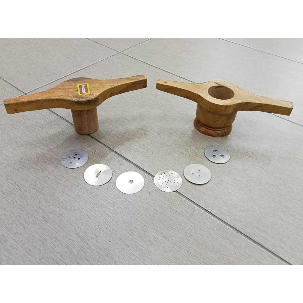 Wooden Murukku/Idiyappam/Putu Mayam Press Maker With 6 Aluminium Moulds ...