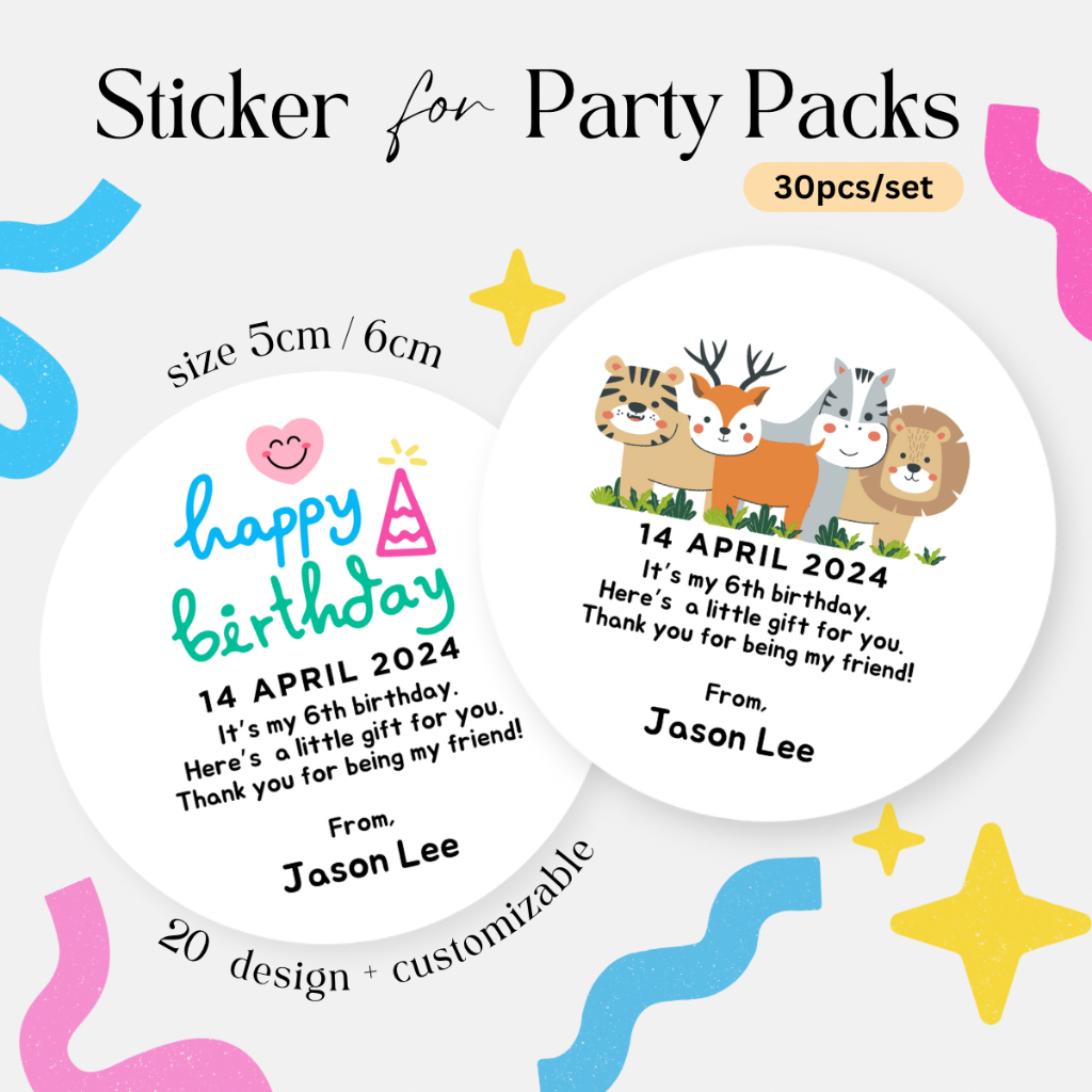 [ 30pcs | 5cm | 6cm ] sticker goodies parti harijadi label gift boy ...