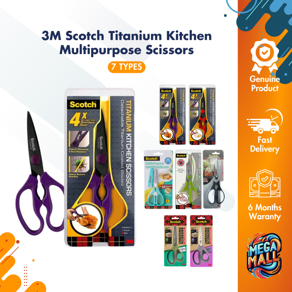 3M Scotch Brite Titanium Kitchen Scissors Detachable Oil Repelling ...