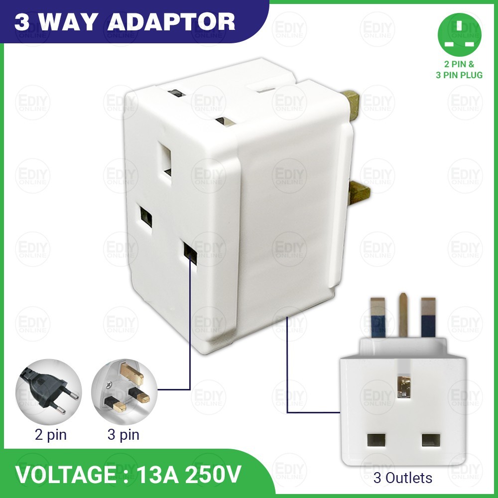 3 WAY ADAPTOR ADAPTER SWITCH USB SOCKET OUTLET PLUG EXTENSION WALL ...