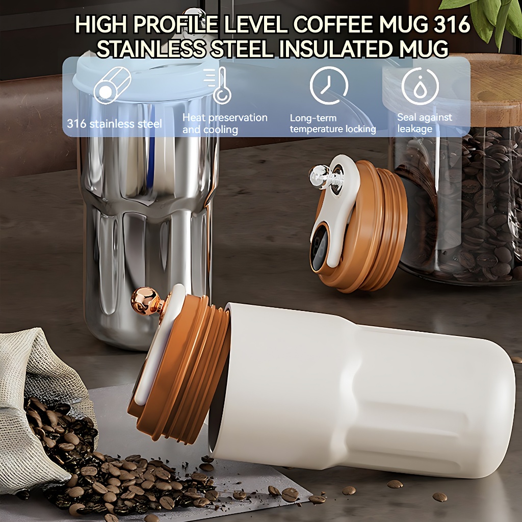 420ml Vacuum Tumbler Portable Coffee Travel Mug 316 Stainless Steel Coffee Tumbler Smart Led ...