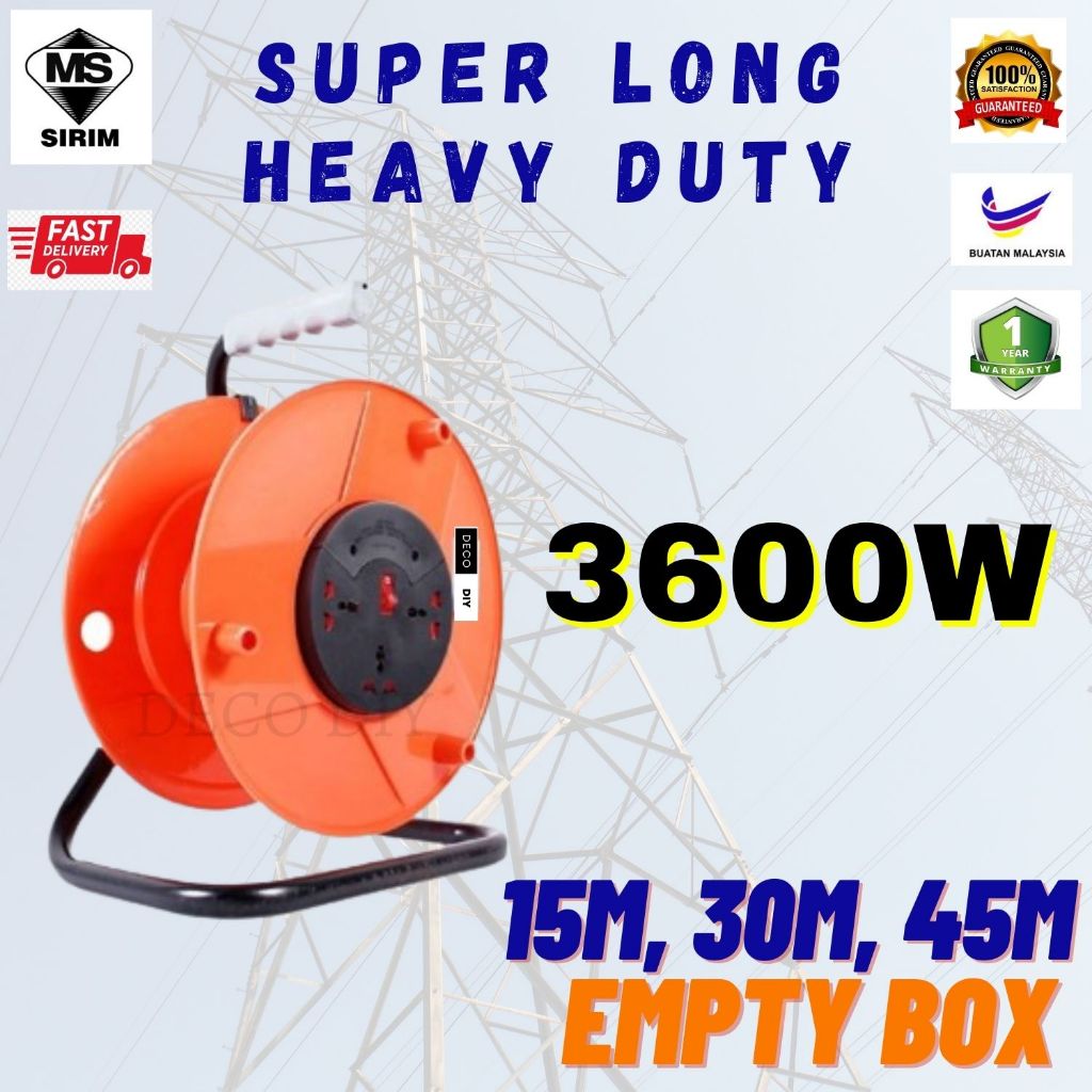 𝗦𝗨𝗣𝗘𝗥 𝗟𝗢𝗡𝗚 𝗛𝗘𝗔𝗩𝗬 𝗗𝗨𝗧𝗬 3Gang Round Extension Box Cable Reel Socket Sirim ...