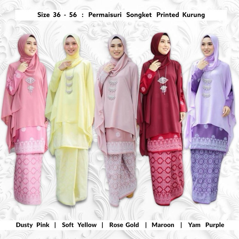 36 - 56 | Queen Kurung Moden Songket Printed . Cape Kurung . Muslimah ...