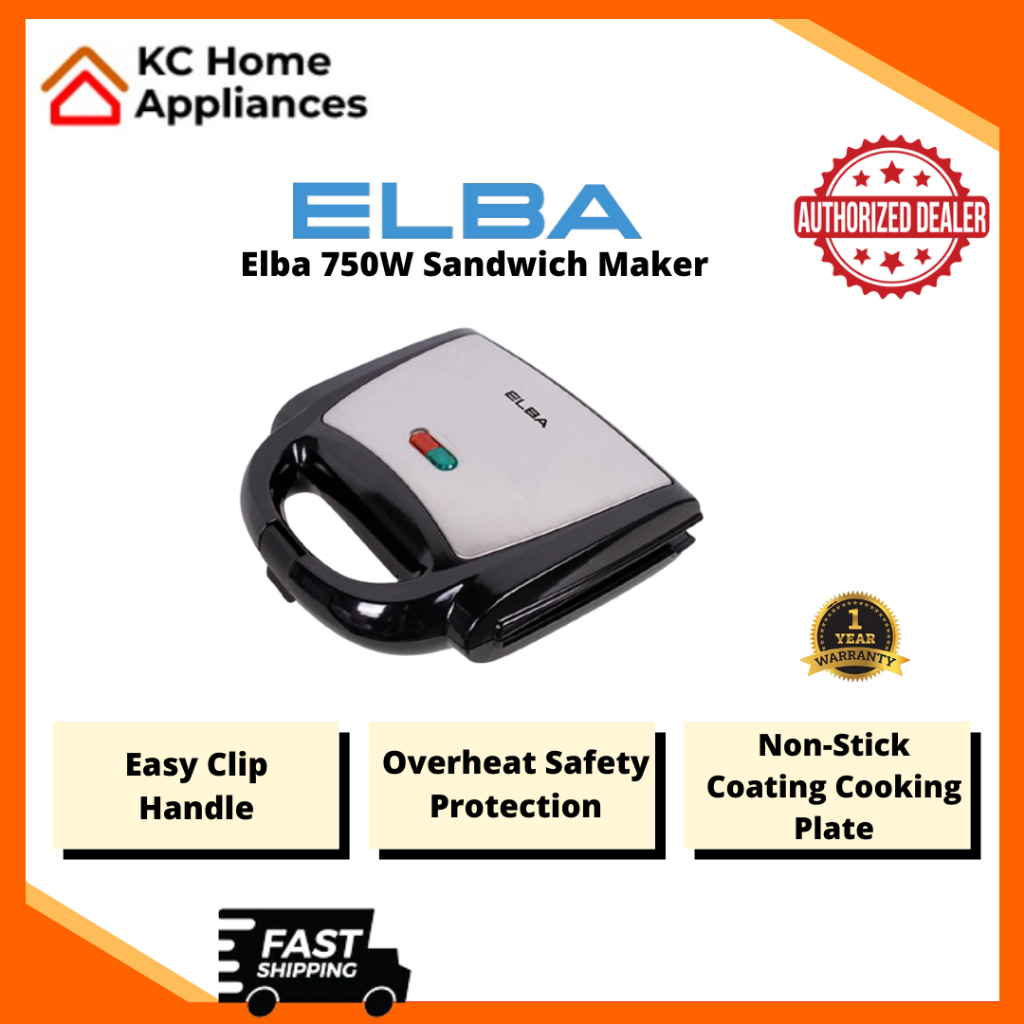 Elba Sandwich Maker | 750W | 2 Slice | Easy Clip Handle | Non-Stick Cooking Plate | ESM-G7528(SS ...