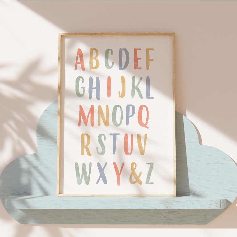 Learning Alphabet ABC Poster with frame in Pastel rainbow theme ...