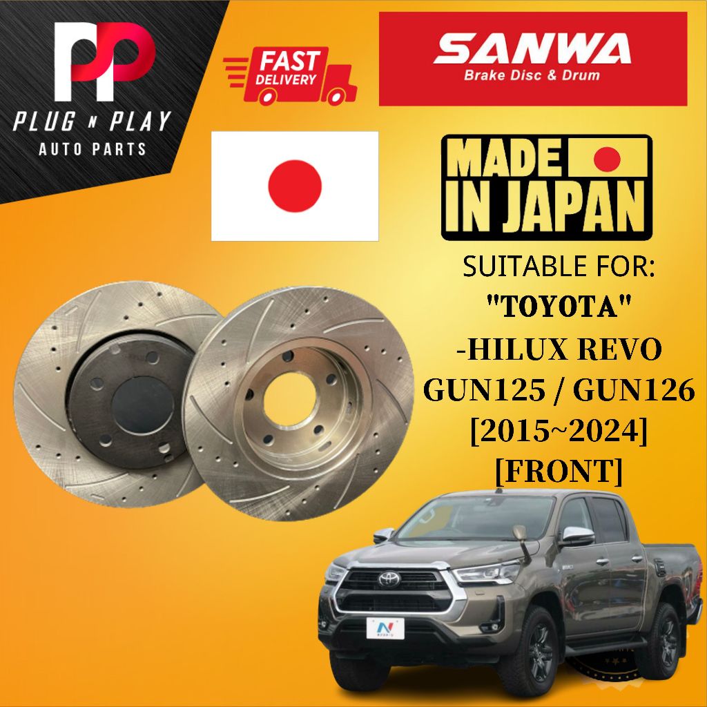 TOYOTA HILUX REVO GUN125, GUN126 (2015~2024) FRONT (DEPAN) SPORT DISC ROTOR MADE IN JAPAN SANWA ...