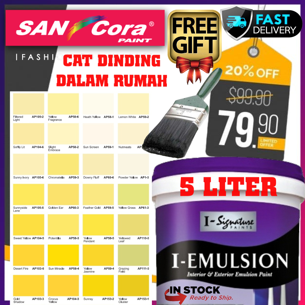 5 LITER SANCORA I-EMULSION INTERIOR AND EXTERIOR WALL PAINT CAT DINDING DAN LUAR RUMAH ( SMART ...